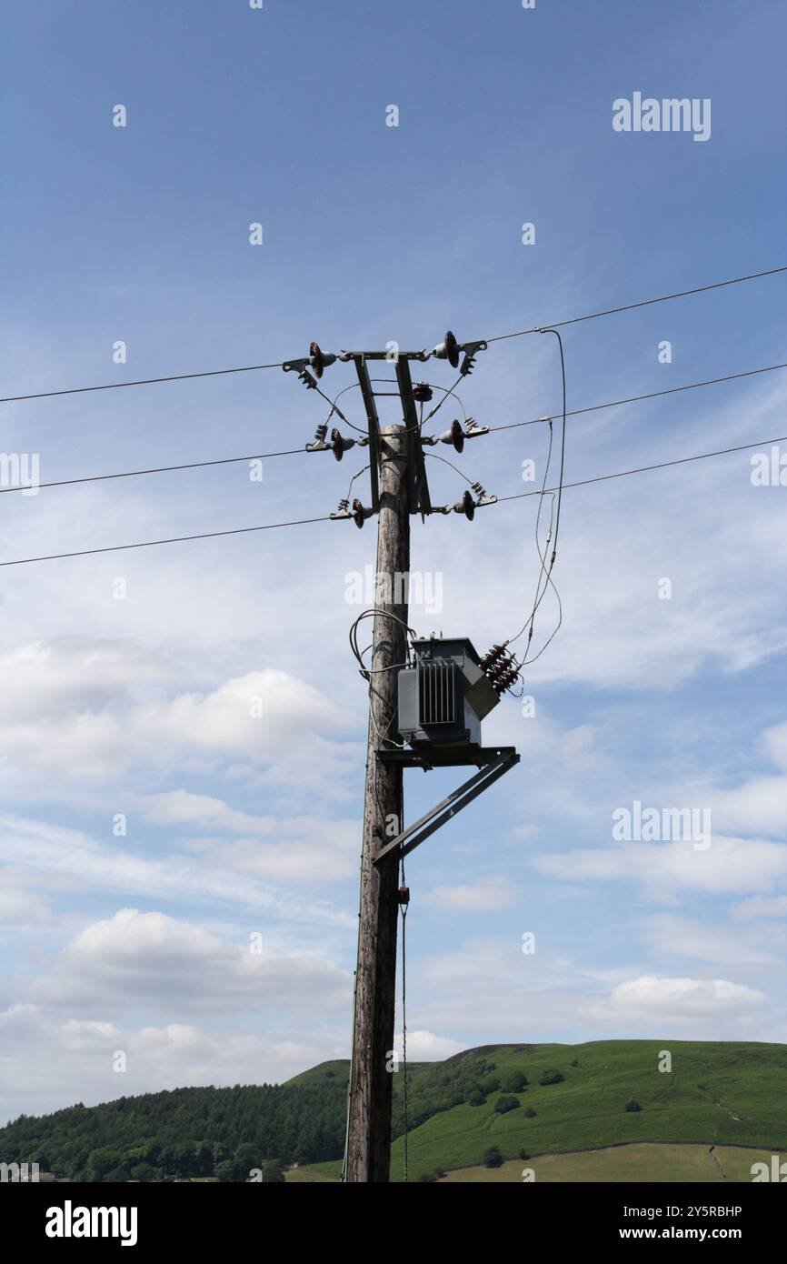 Rural Electricity power transmission line and transformer in England UK ...