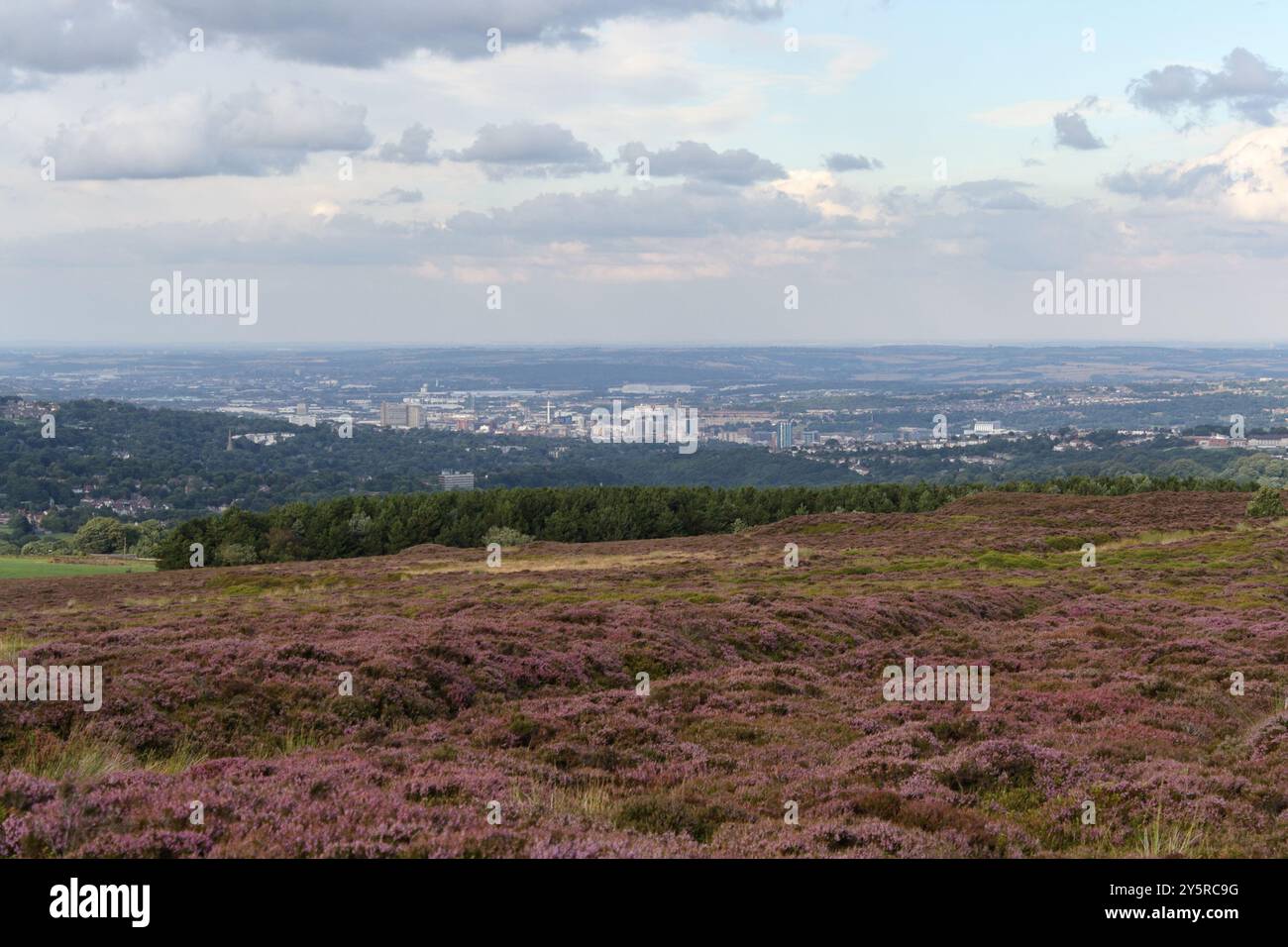Distant view of the city of Sheffield from the Peak District National ...