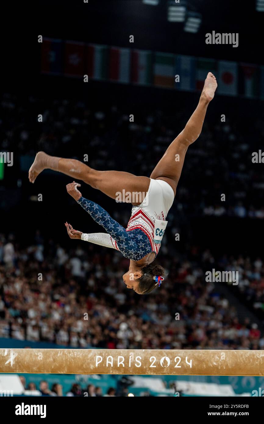 Jordan Chiles (USA) competes on the balance beam during the Women's ...