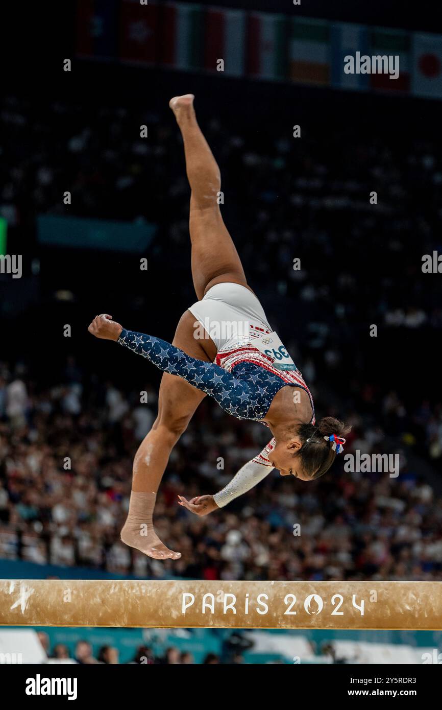 Jordan Chiles (USA) competes on the balance beam during the Women's ...