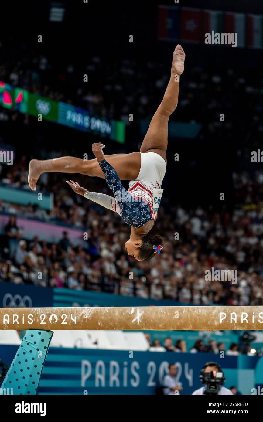 Jordan Chiles (USA) competes on the balance beam during the Women's ...