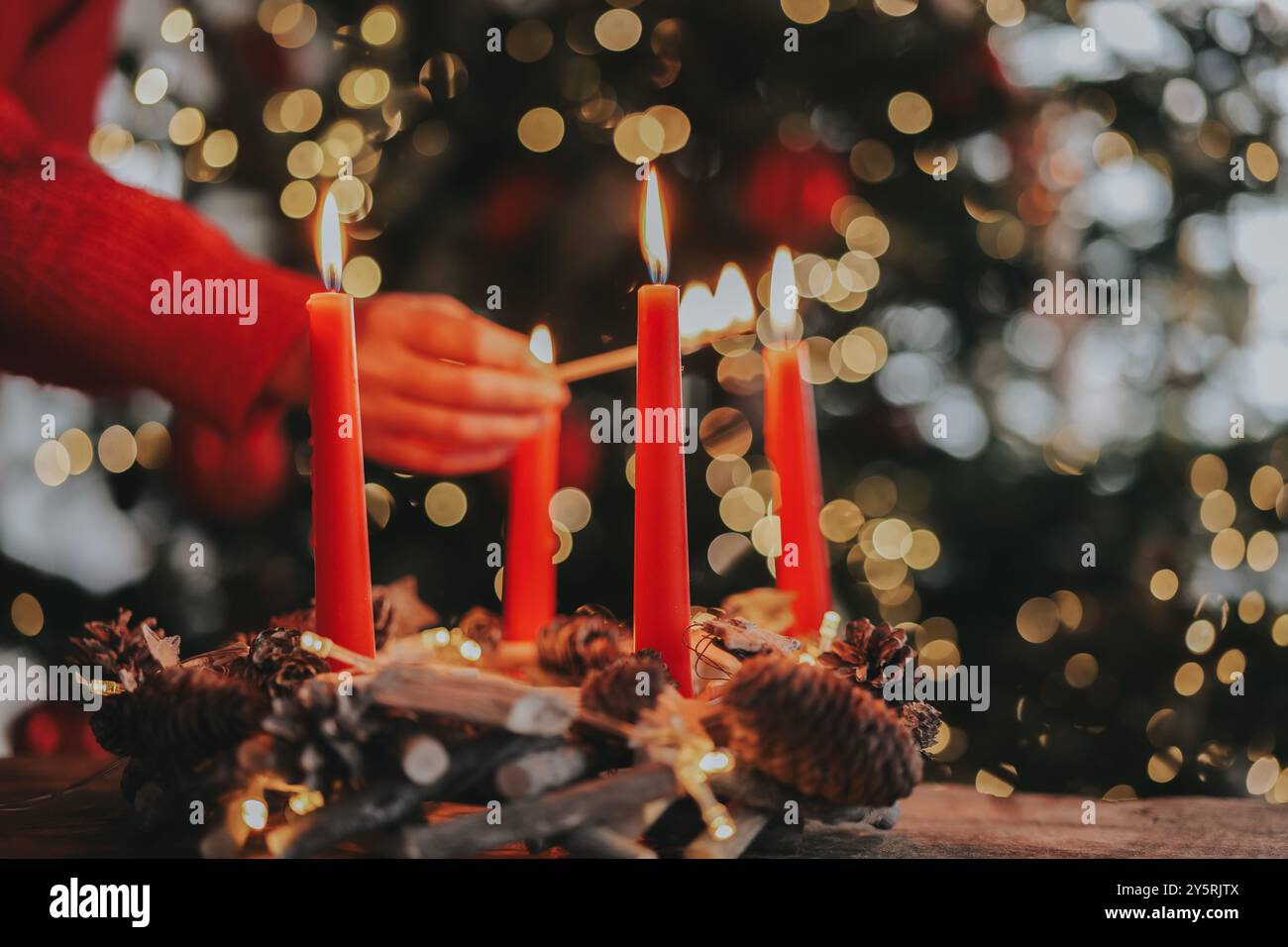 Fourth Advent.Advent wreath with red candles.Fourth week before ...