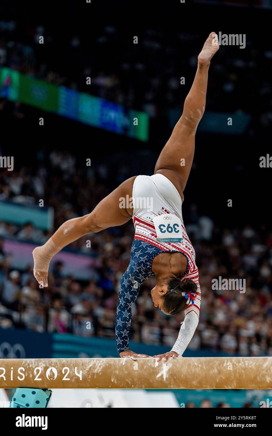 Jordan Chiles (USA) competes on the balance beam during the Women's ...