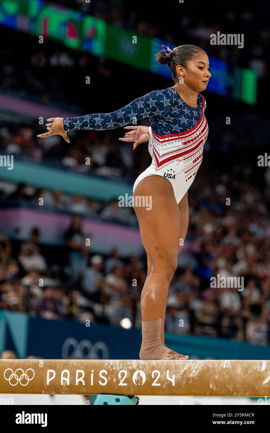 Jordan Chiles (USA) competes on the balance beam during the Women's ...
