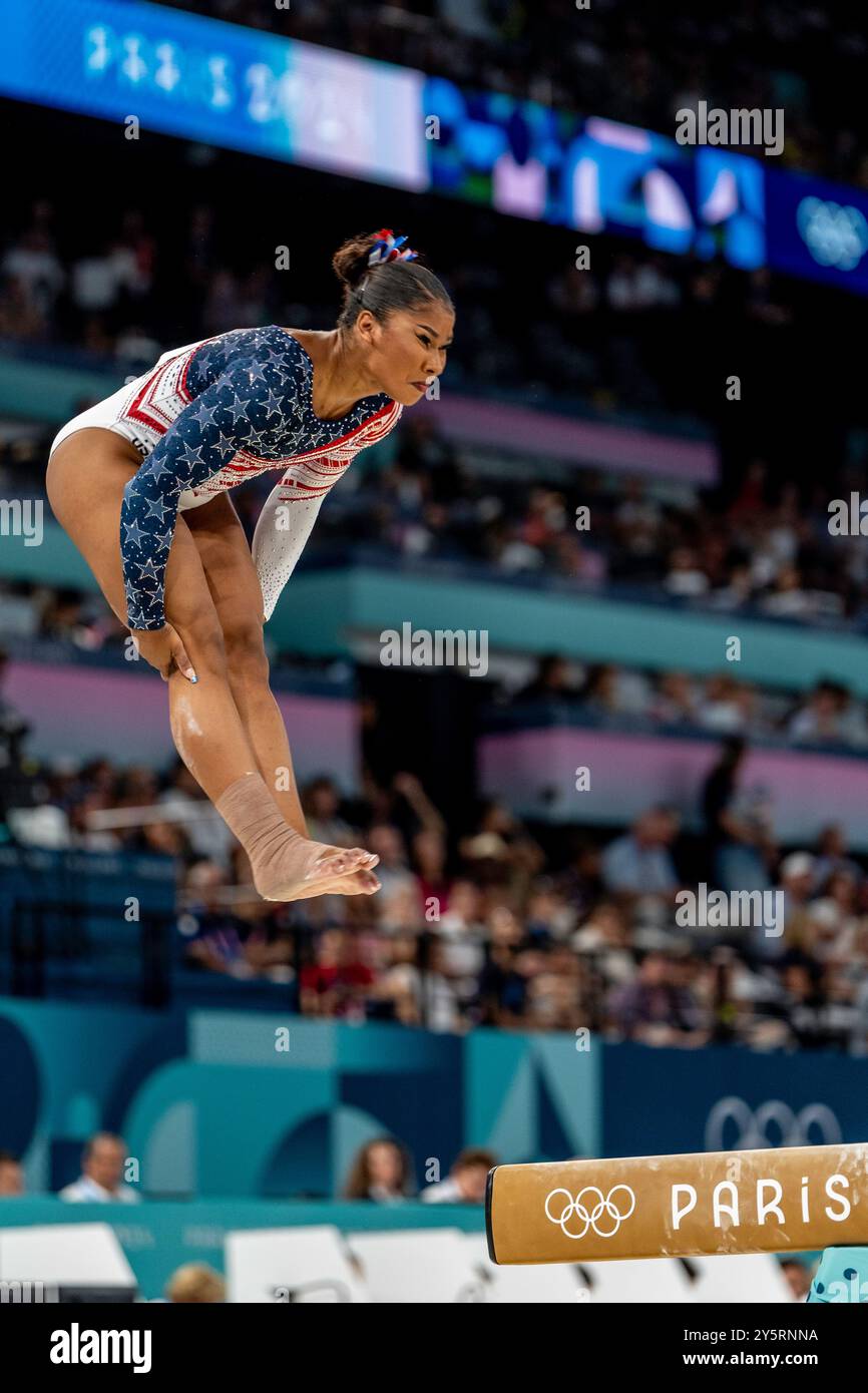 Jordan Chiles (USA) competes on the balance beam during the Women's ...
