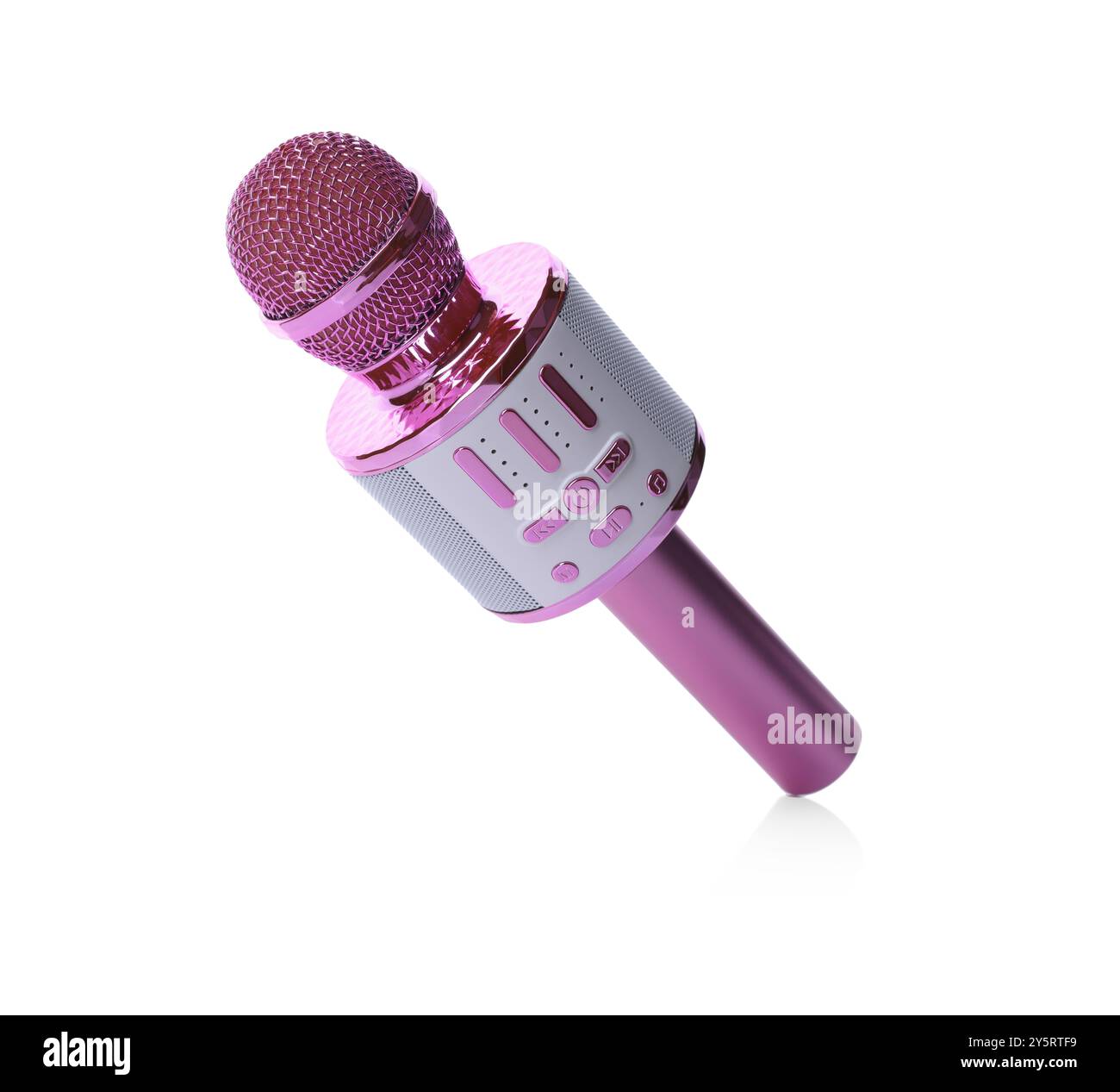 One pink karaoke microphone isolated on white Stock Photo - Alamy