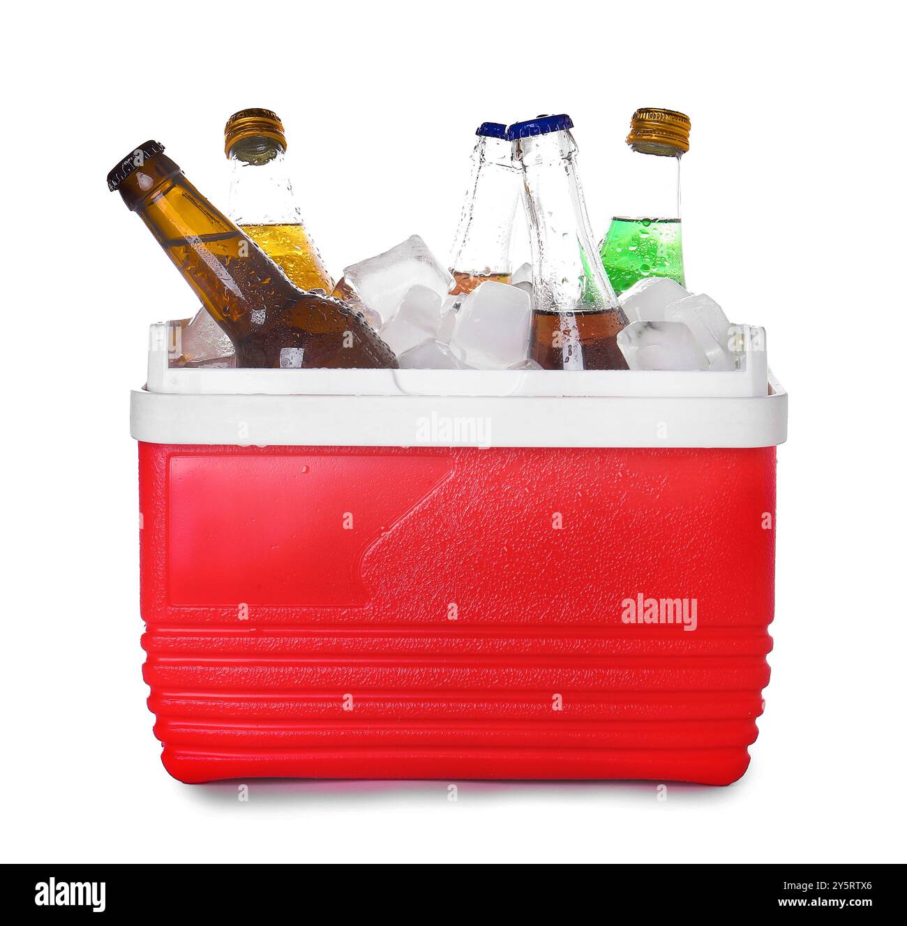 Many bottles of drinks in cooler box isolated on white Stock Photo - Alamy