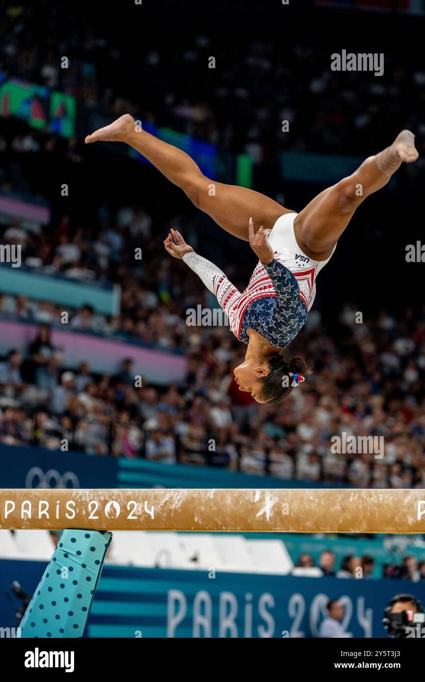 Jordan Chiles (USA) competes on the balance beam during the Women's ...
