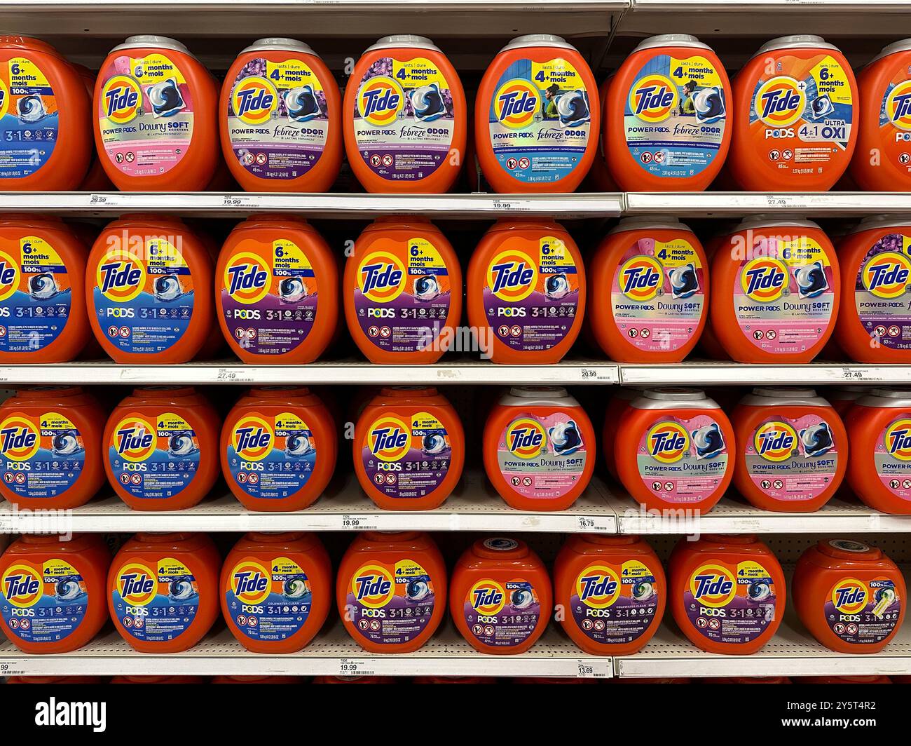 Bottles of Procter and Gamble Tide detergent display shelf in a supermarket Stock Photo - Alamy