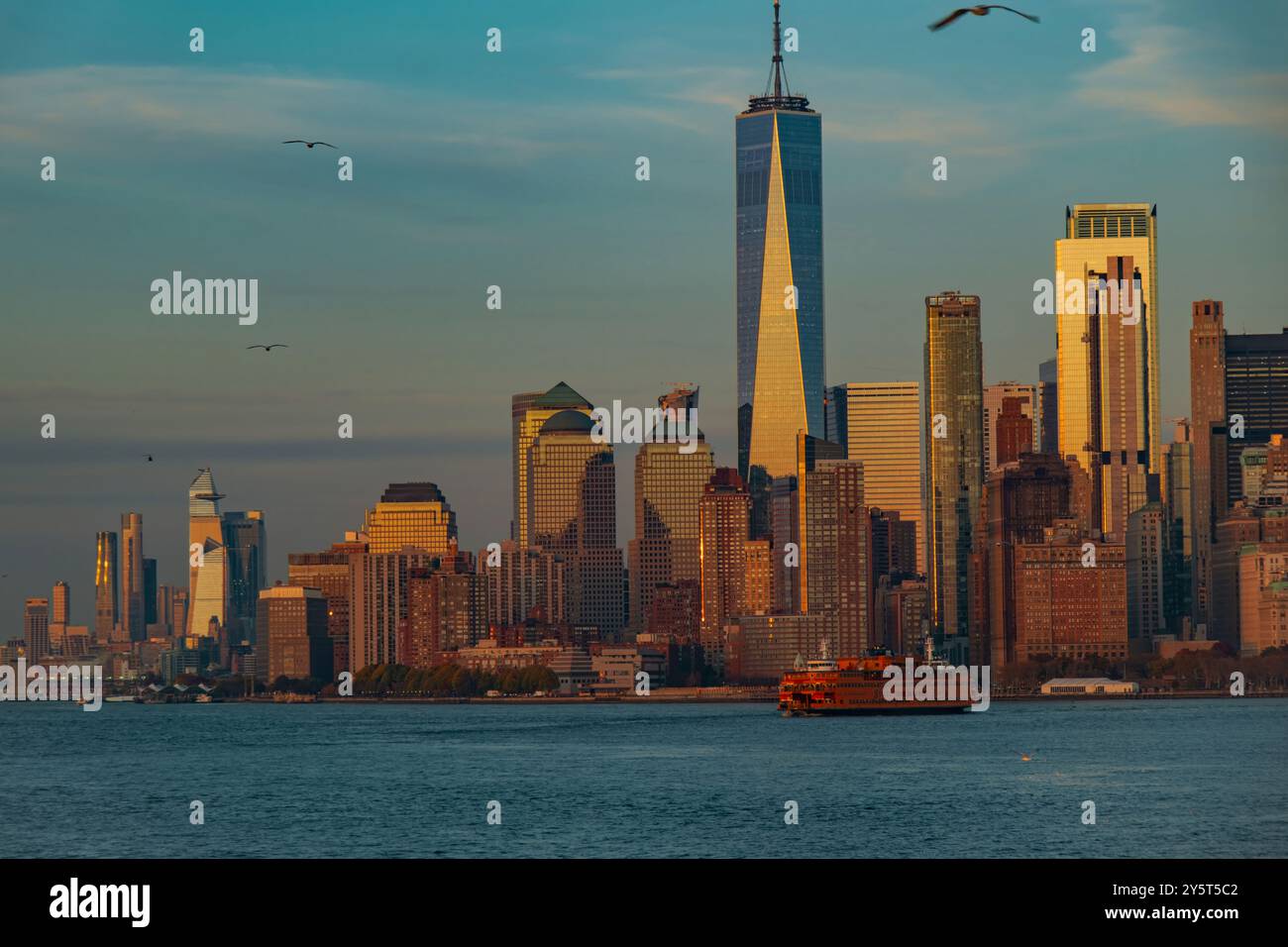 World Trade Center skyline. One World Trade Center. WTC memorial. New York City skyscrapers ...