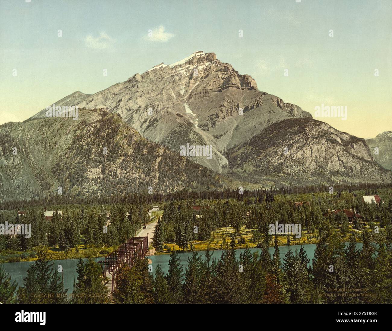 Vintage color chromolithograph of Cascade Mountain and the Bow River in ...