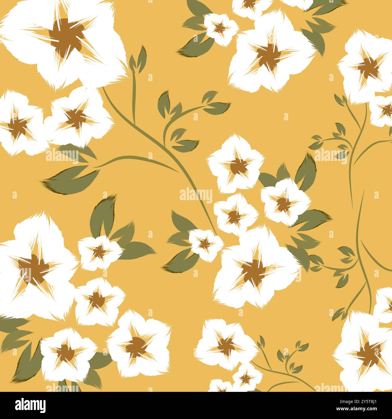 A yellow background with textile of flowers are distributed evenly ...