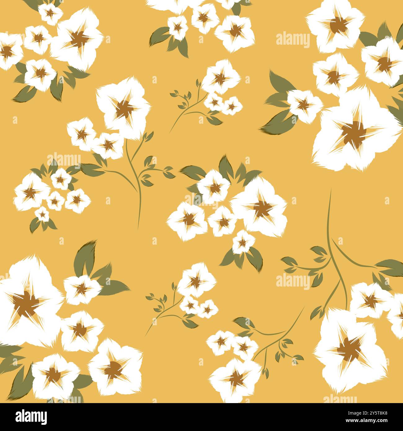 A yellow background with textile of flowers are distributed evenly ...