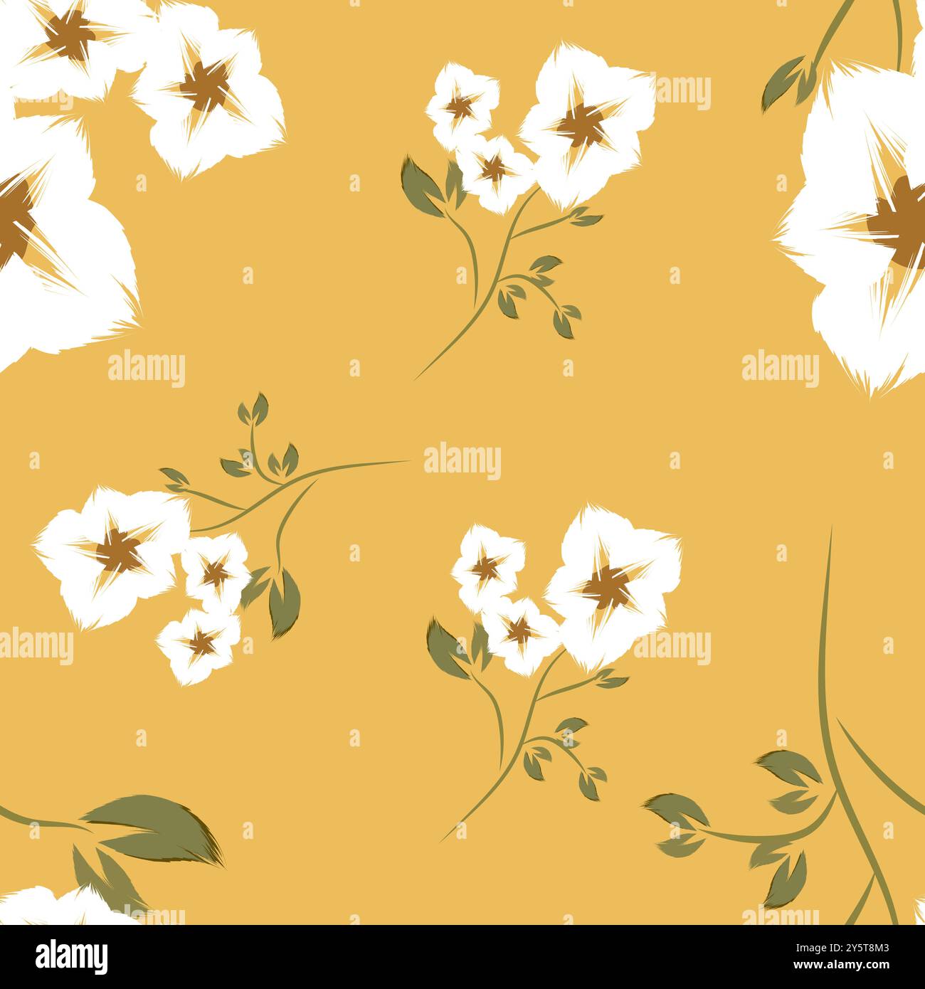 A seamless pattern of flowers are distributed evenly, creating a ...