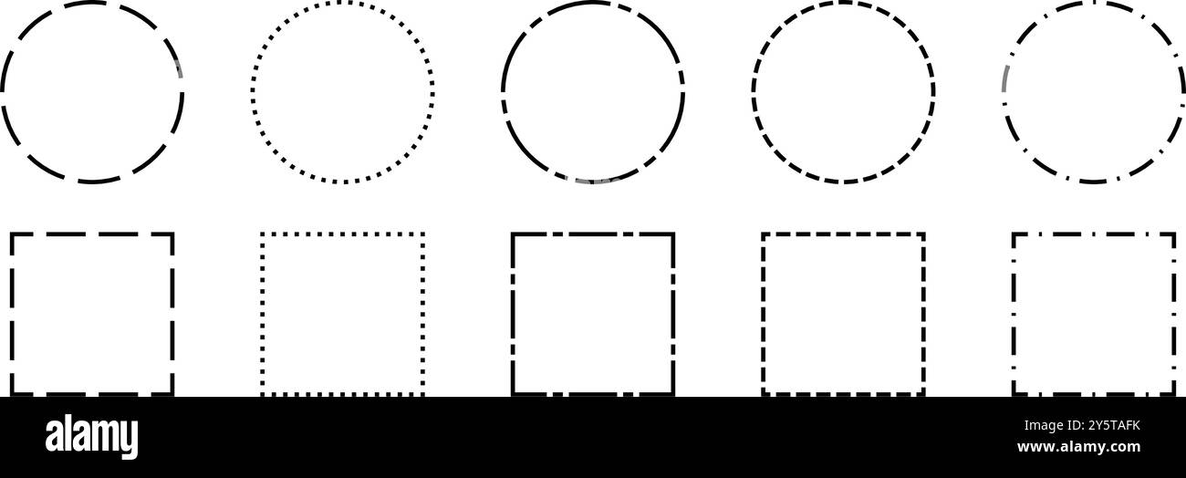 Black dashed frame collection. Dashed outline circle and square border ... Black dashed frame collection. Dashed outline circle and square border ...