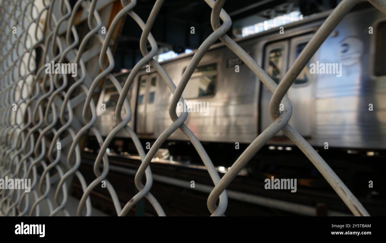 New York City Manhattan Bridge to Brooklyn Dumbo. American subway metro ...