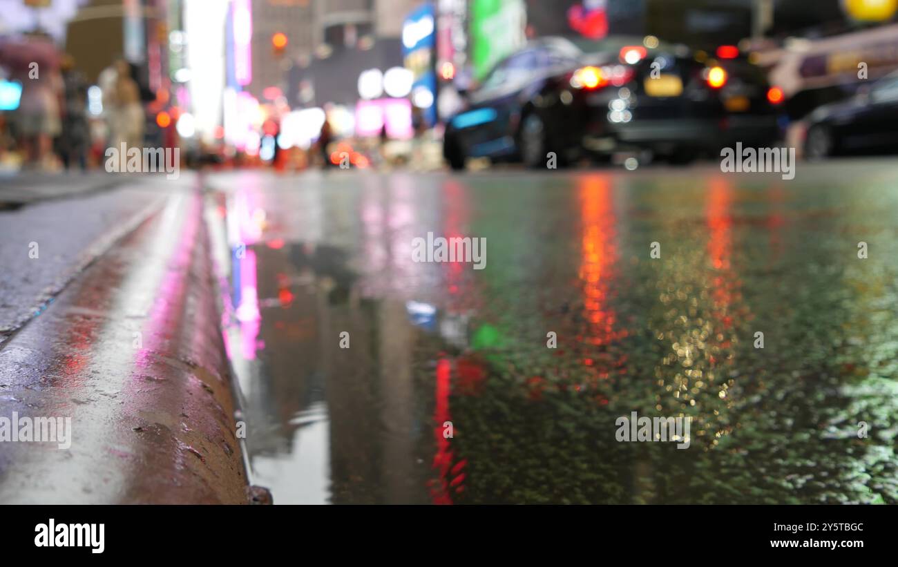 New York City Times Square, Manhattan Midtown Broadway street, USA. Wet ...
