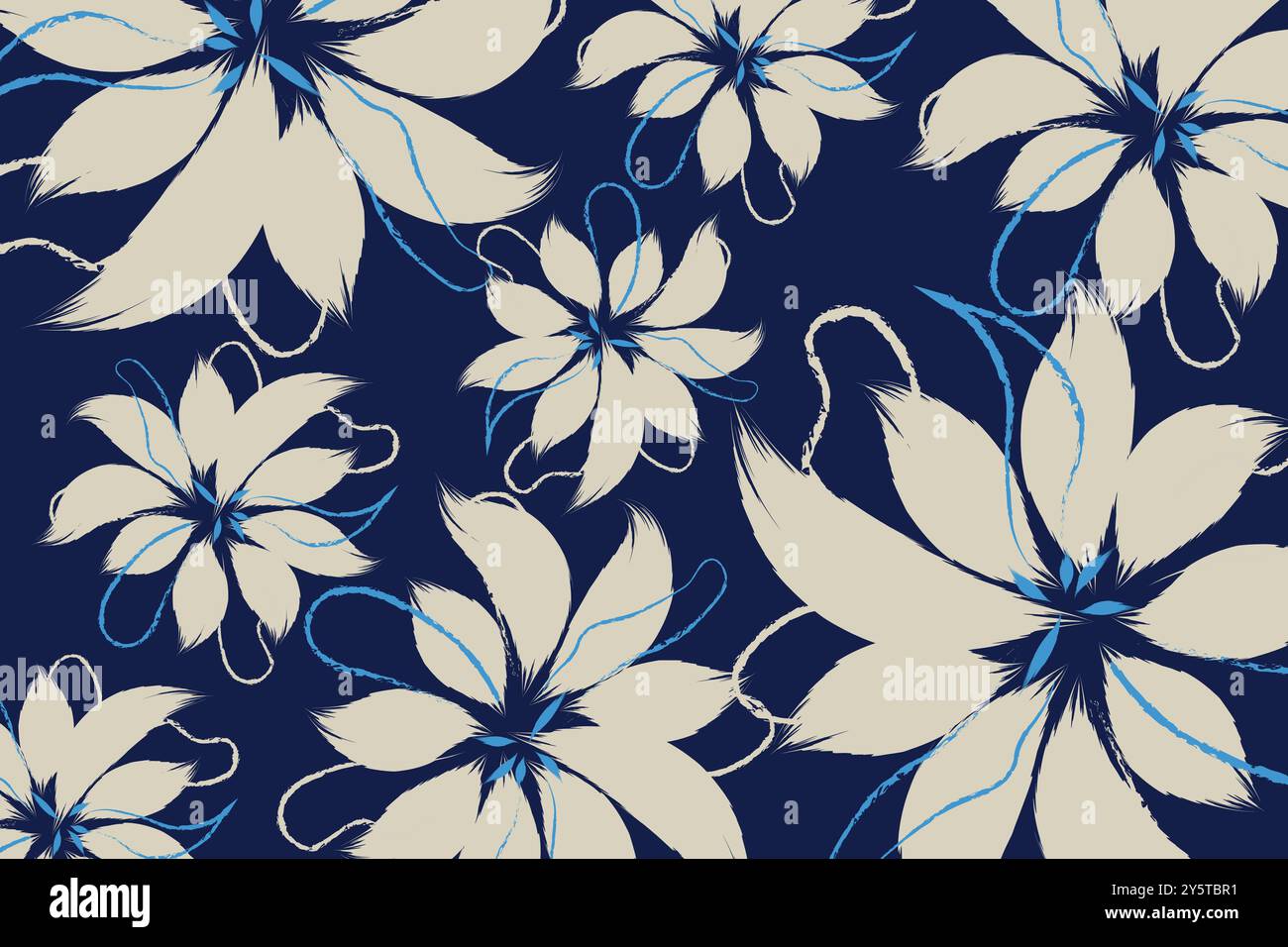 Soft white and blue flowers hand drawing textiles used in handdrawing clothes and fashion style ...