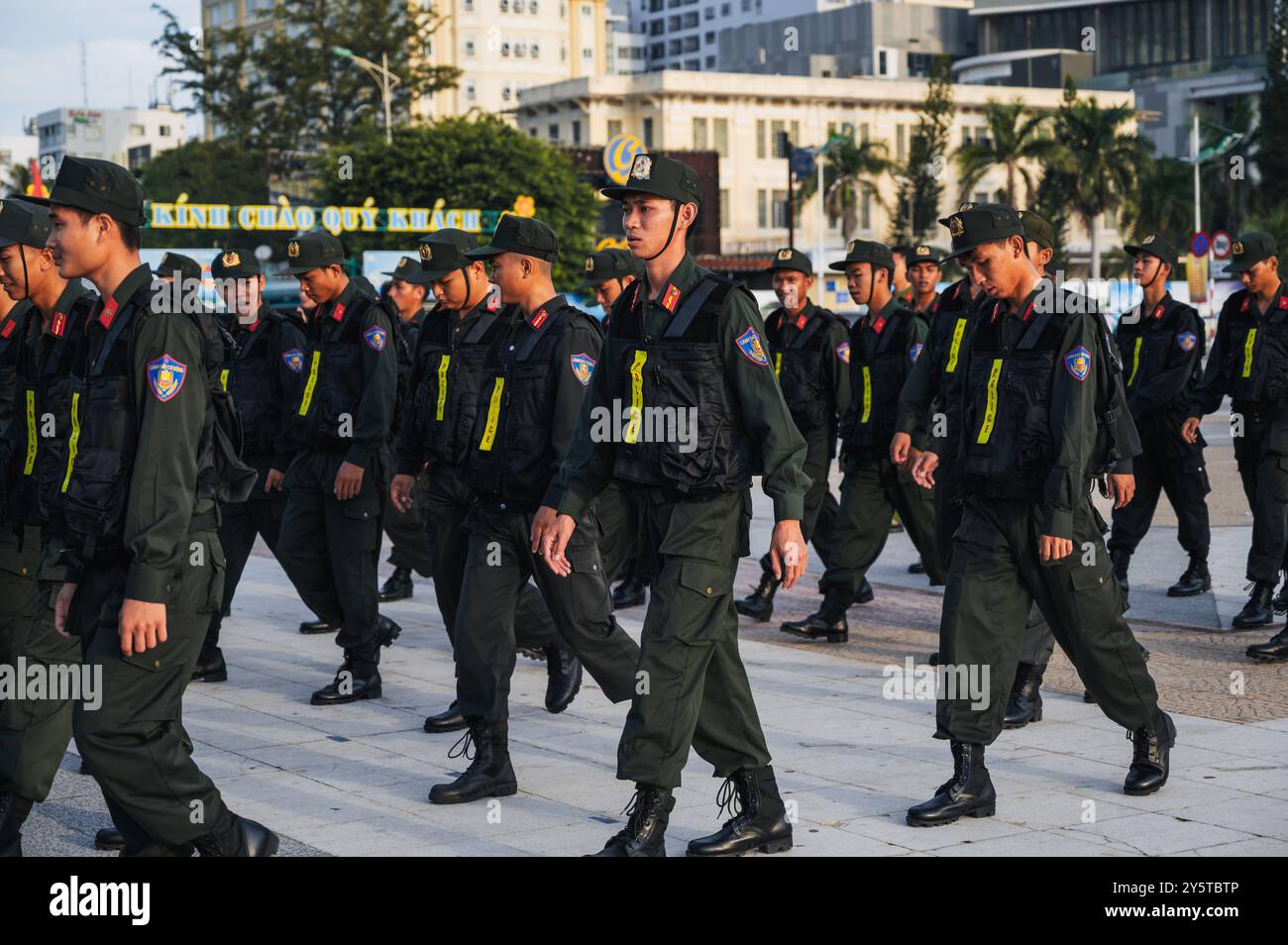 Young Asians Vietnamese police cadets on the streets of the city in ...
