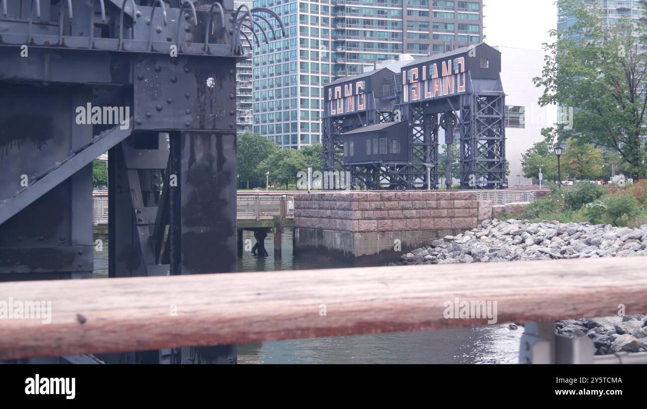 New York City Gantry Plaza dock pier, Long Island sign, Hunters Point ...