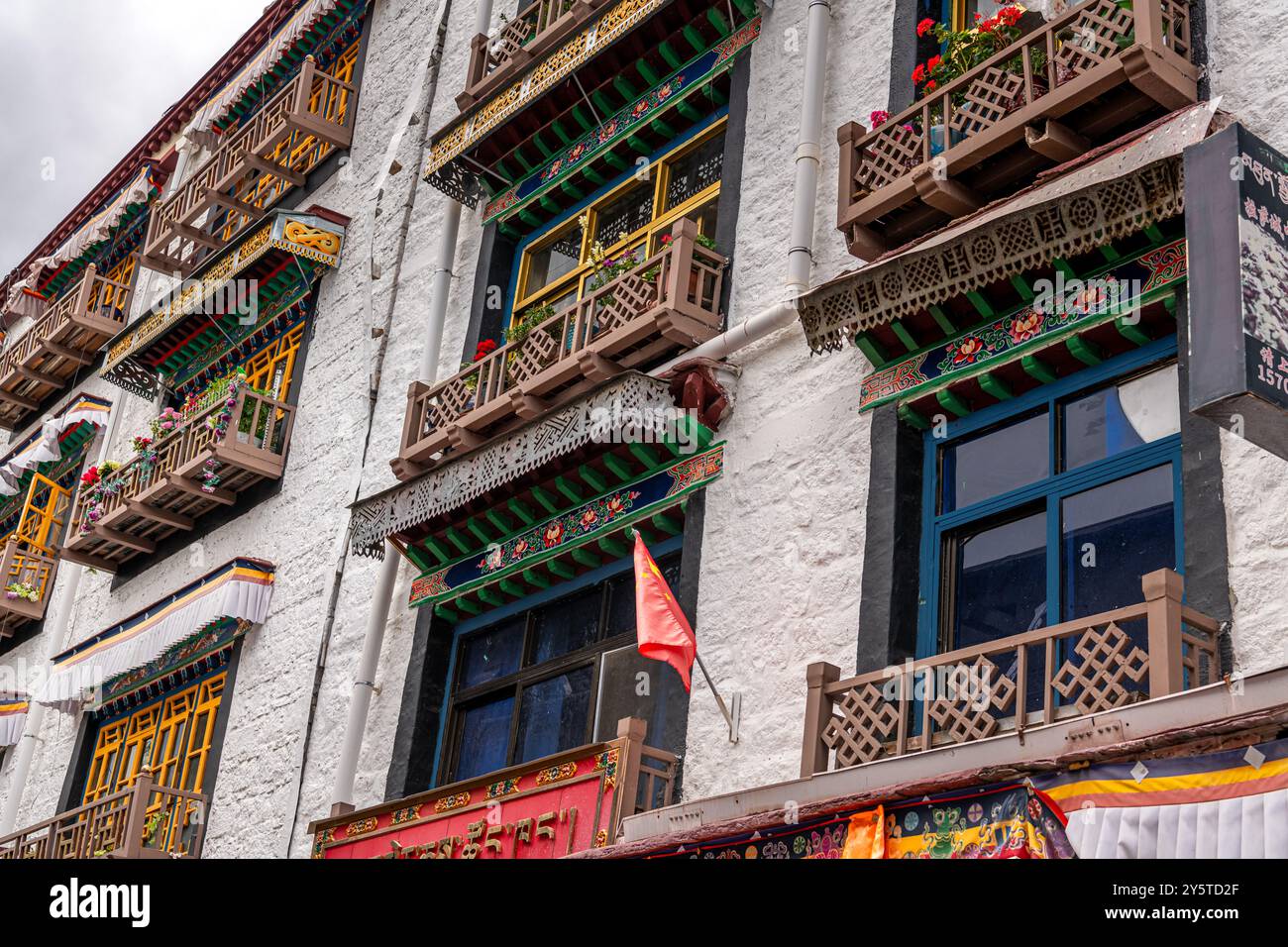LHASA, TIBET CHINA - JULY 3, 2022: Windows of the main streets of Lhasa ...