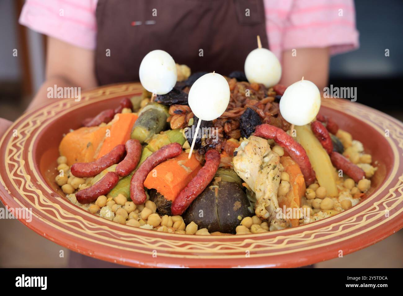 Food and dining in Marrakech, Morocco. Homemade Moroccan couscous ...