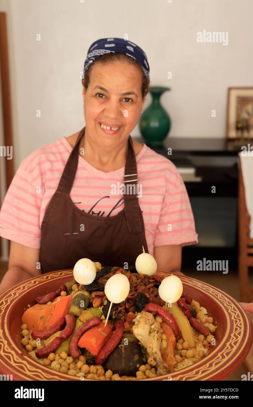 Food and dining in Marrakech, Morocco. Homemade Moroccan couscous ...