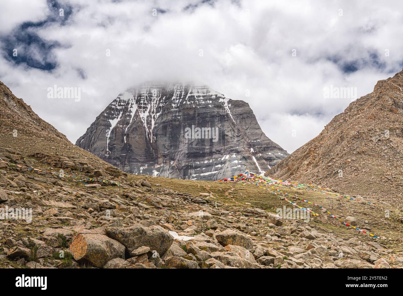 Southwest view of Mount Kailash, Tibet Autonomous Region, China. Cloudy ...