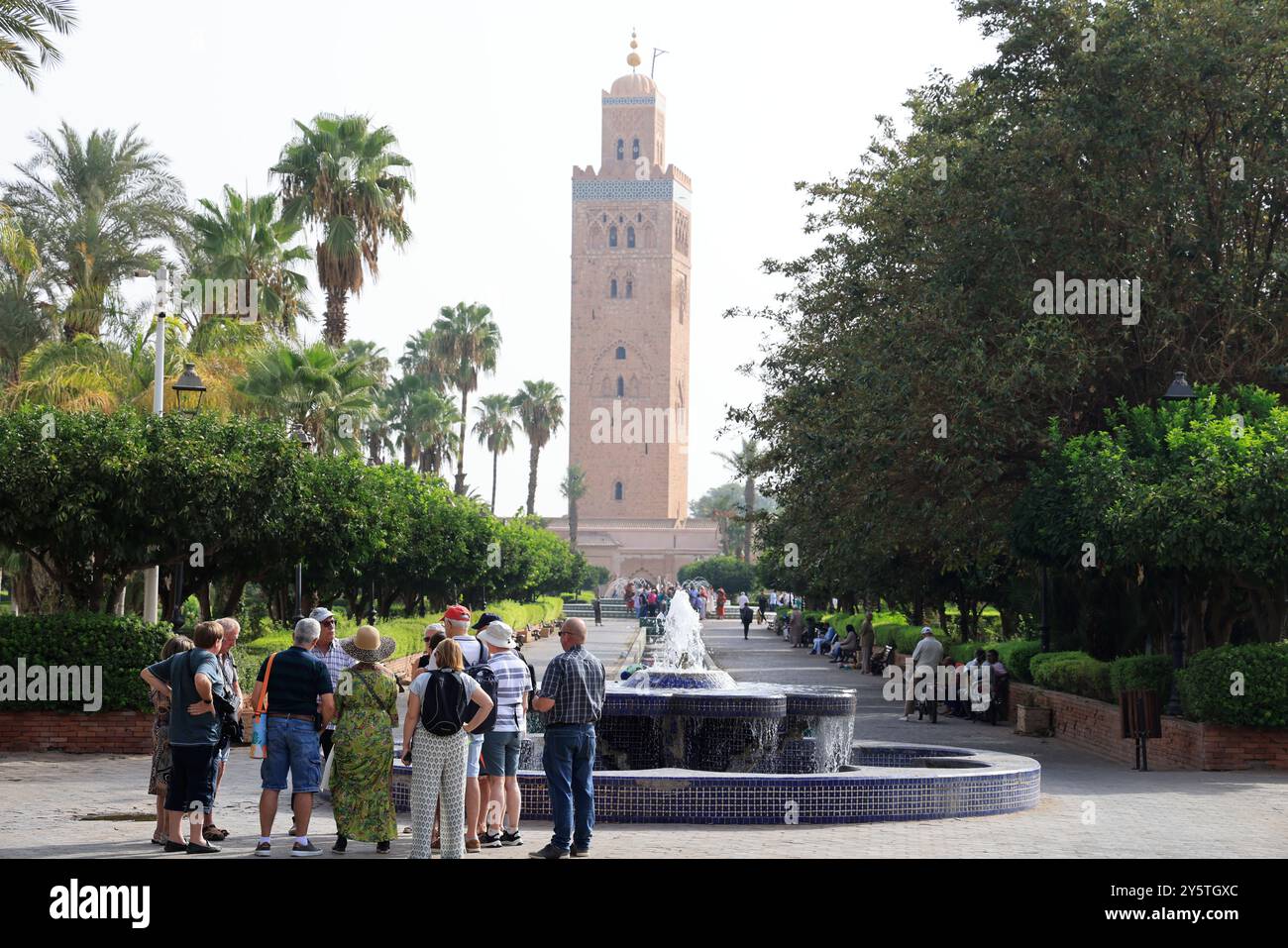 Lalla Hasna Park next to the Koutoubia Mosque in Marrakech, Morocco. Tourism, tourists, visit ...
