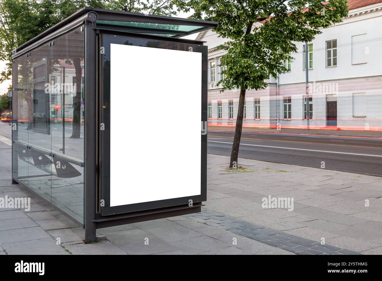 Blank White Bus Stop Vertical Poster Billboard Mockup On An Empty City ...