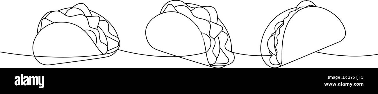 Mexican tacos one line continuous drawing. Tacos tortilla with meat ...