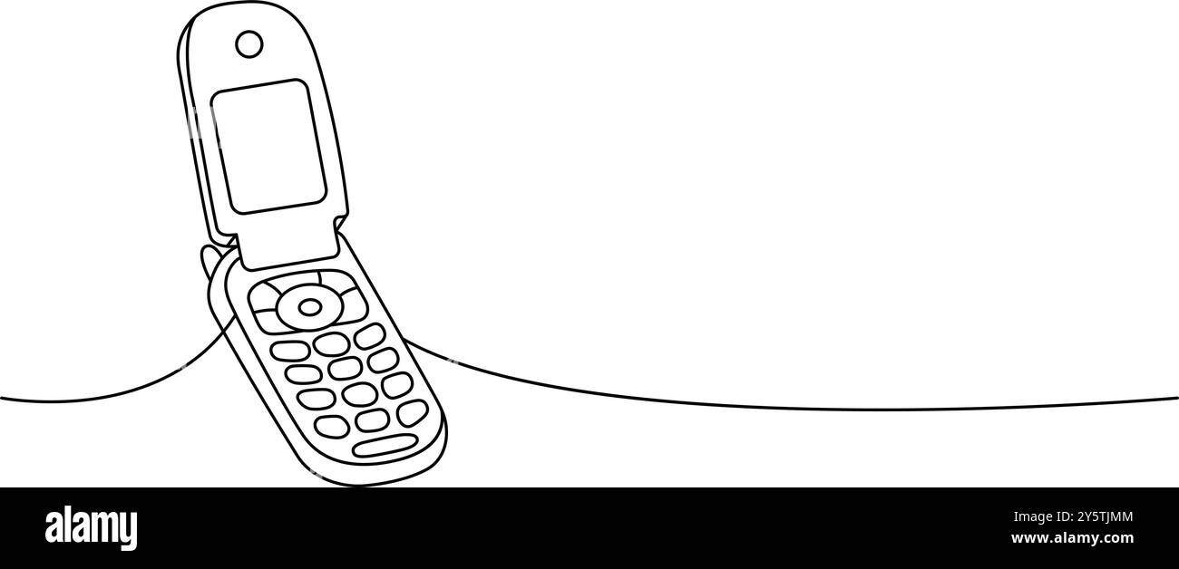 Vintage cell phone one line continuous drawing. Old communication ...