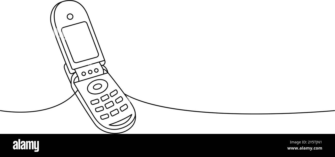 Mobile flip phone one line continuous drawing. Old communication ...