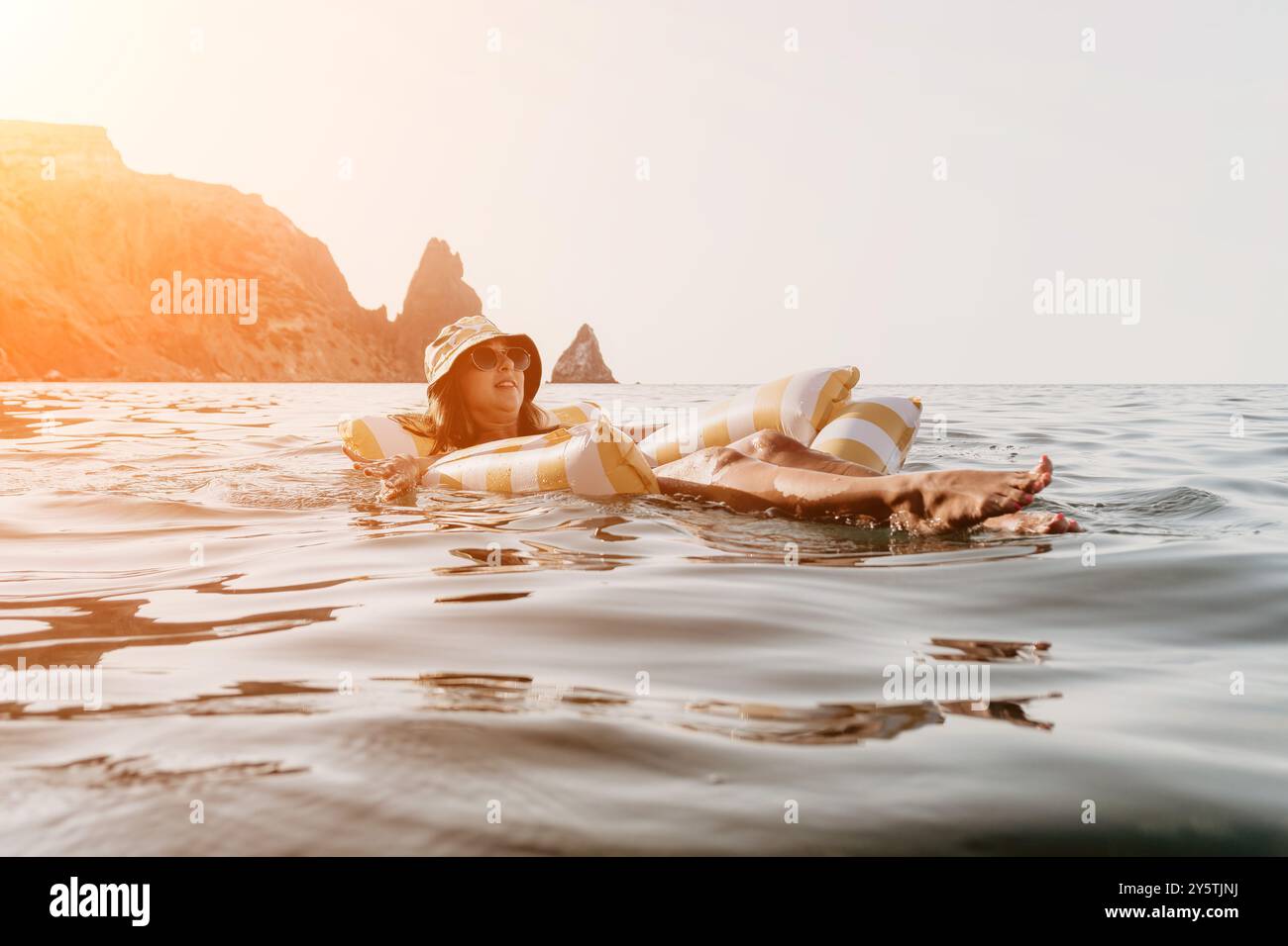 Woman, Inflatable Raft, Sea - Relaxing on Inflatable Raft in Ocean near ...