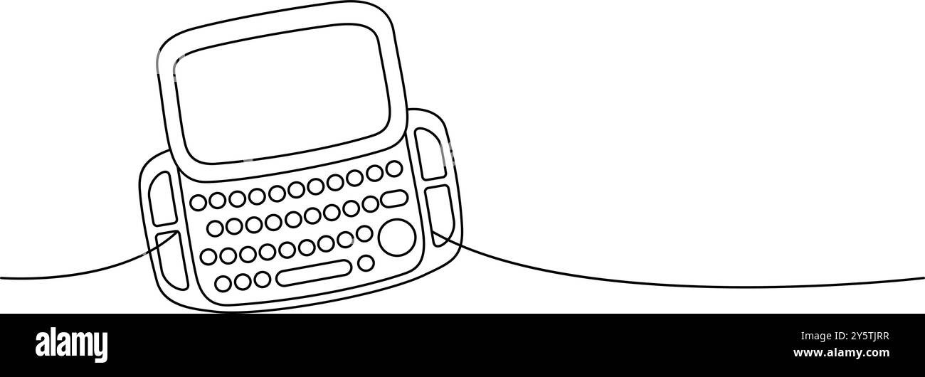 Old smart phone with keypad one line continuous drawing. Retro ...