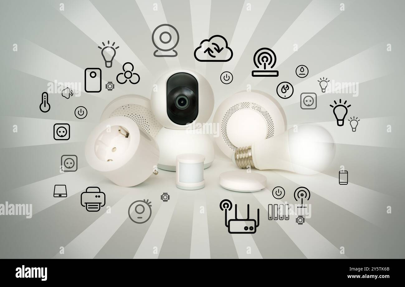 Smart home devices equipment. Remote control security system. Home ...