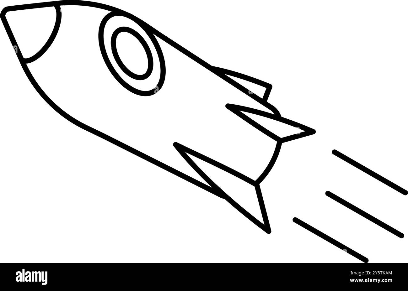 Simple line drawing in black and white of a rocket, isometric ...