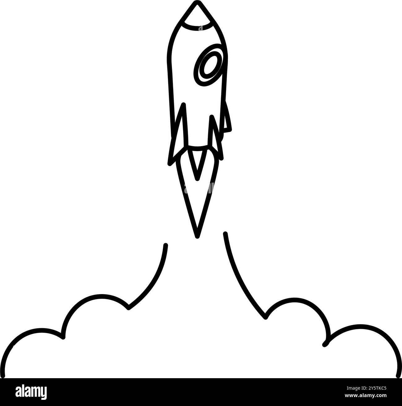 Simple line drawing in black and white of a launch rocket, isometric ...