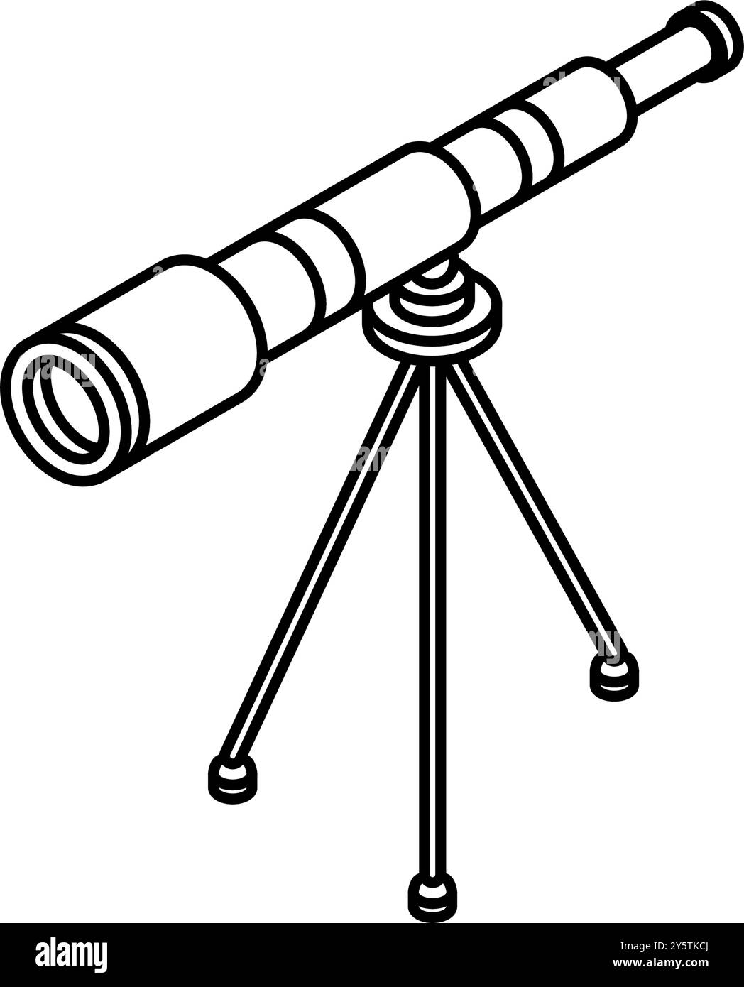 Simple line drawing in black and white of a telescope, isometric ...