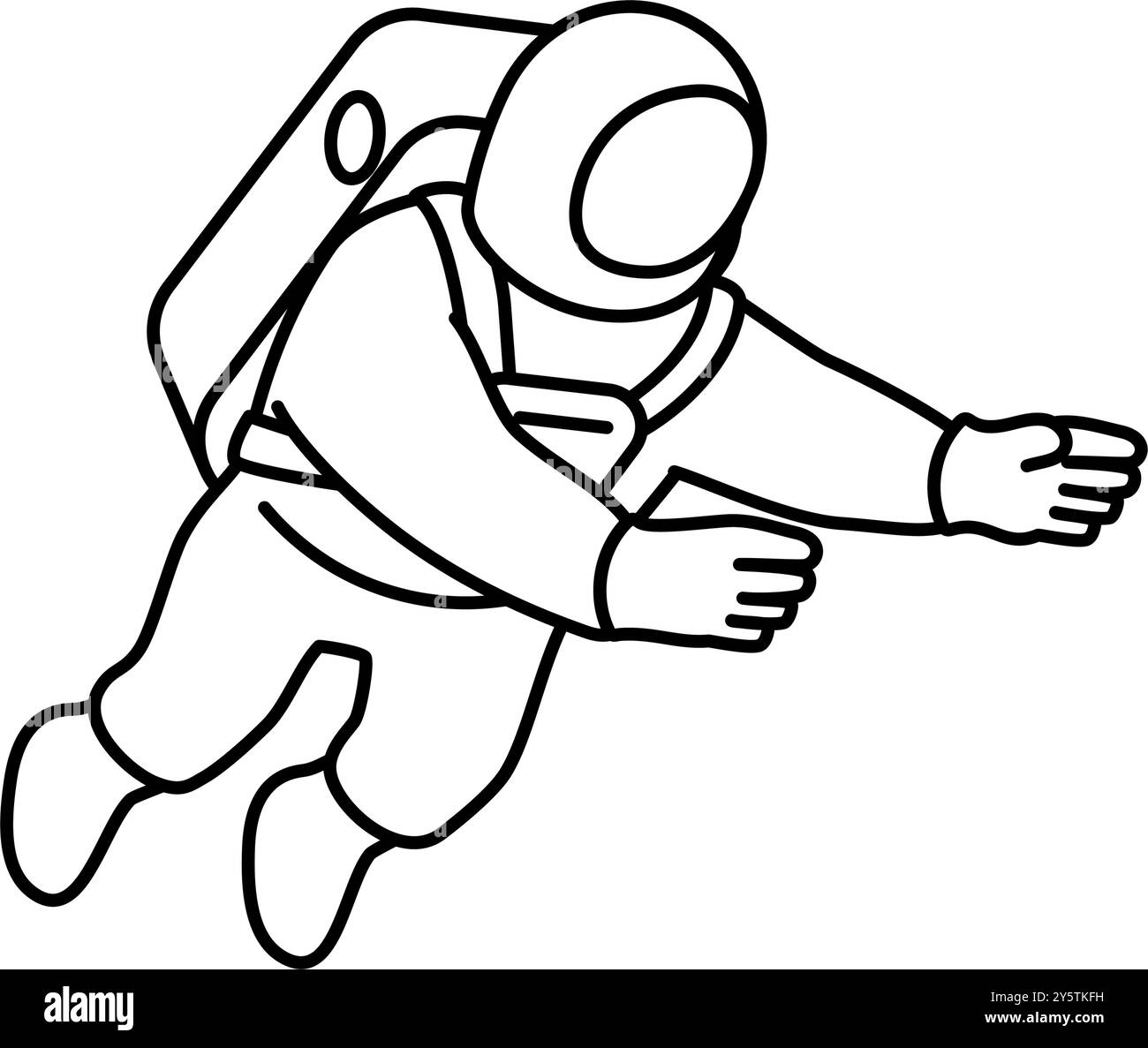 Simple line drawing in black and white of an astronaut floating with ...