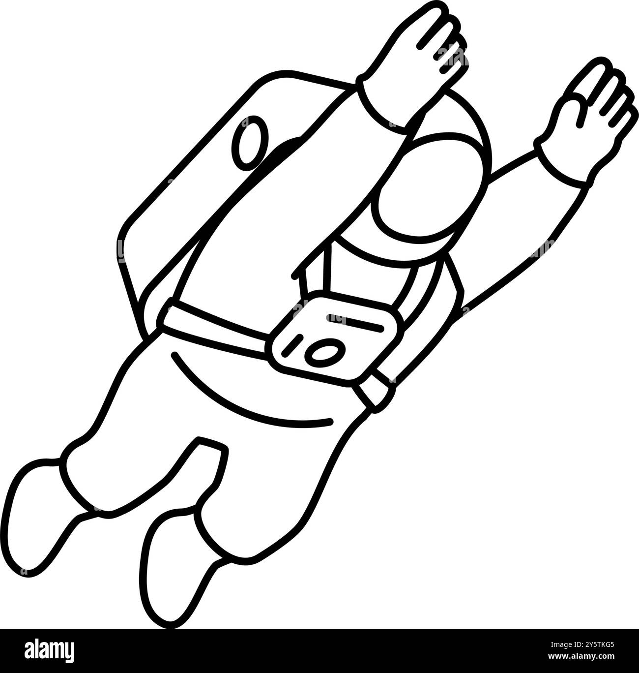 Simple line drawing in black and white of an astronaut floating with ...