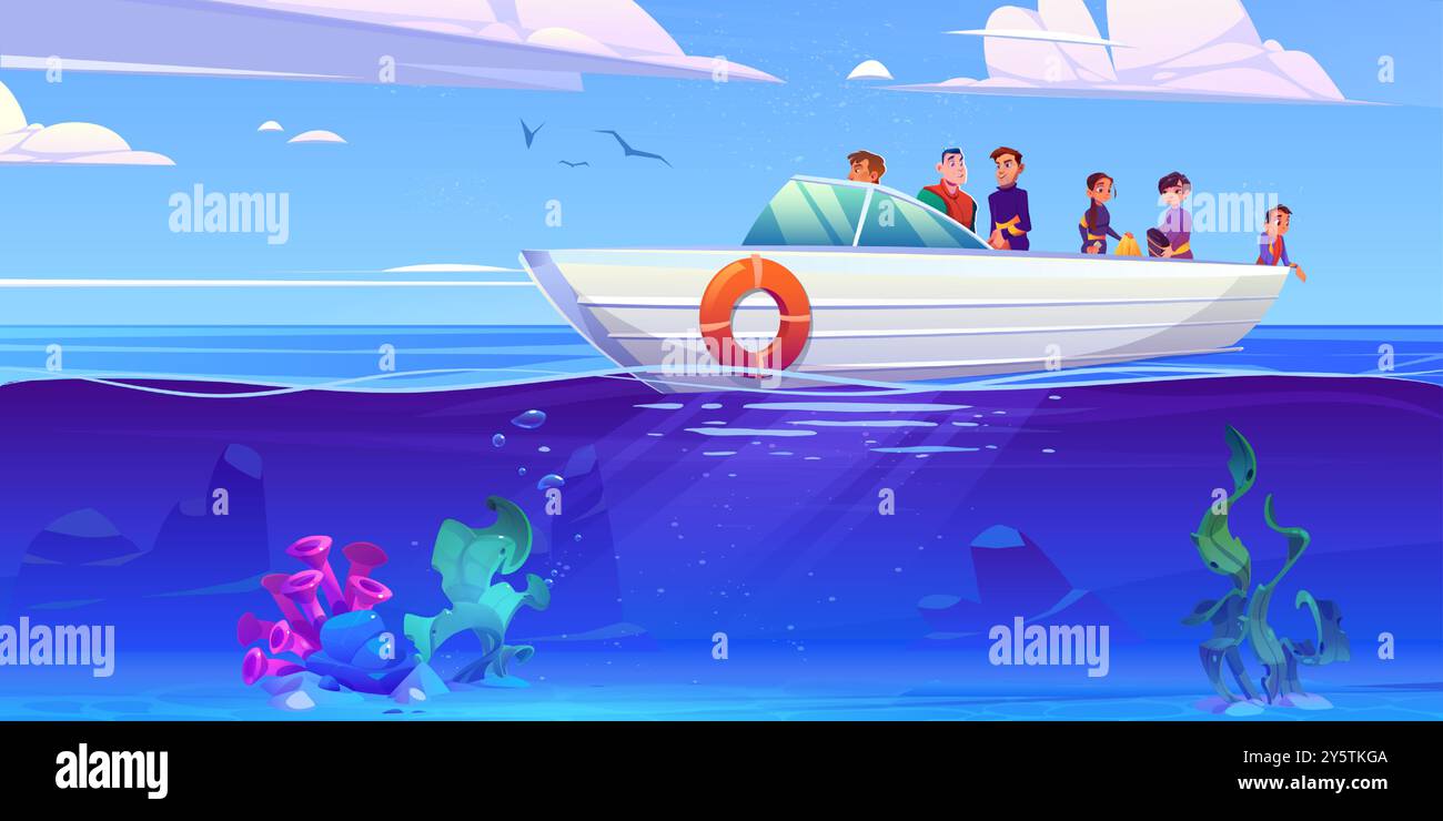 People on board of yacht. Vector cartoon illustration of happy children ...