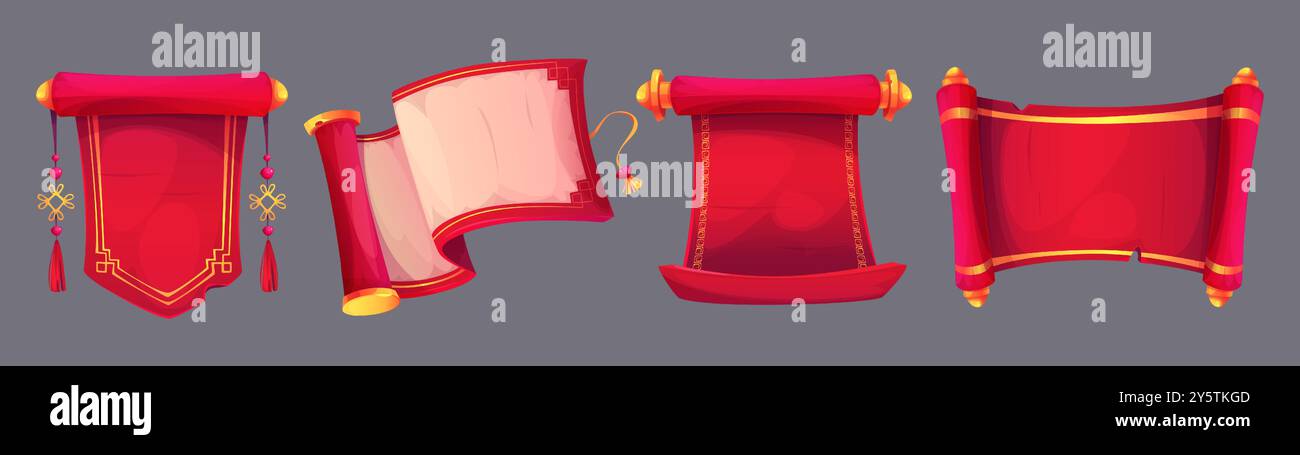 Chinese scroll paper set isolated on background. Vector cartoon ...