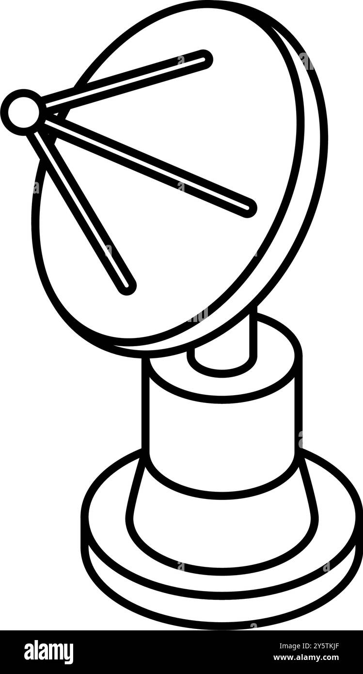 Simple line drawing in black and white of an antenna for a satellite ...