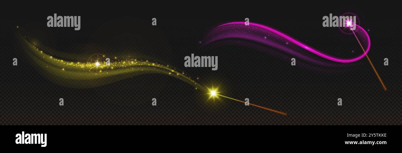 Magic wands set with sparkling swirls isolated on transparent ...