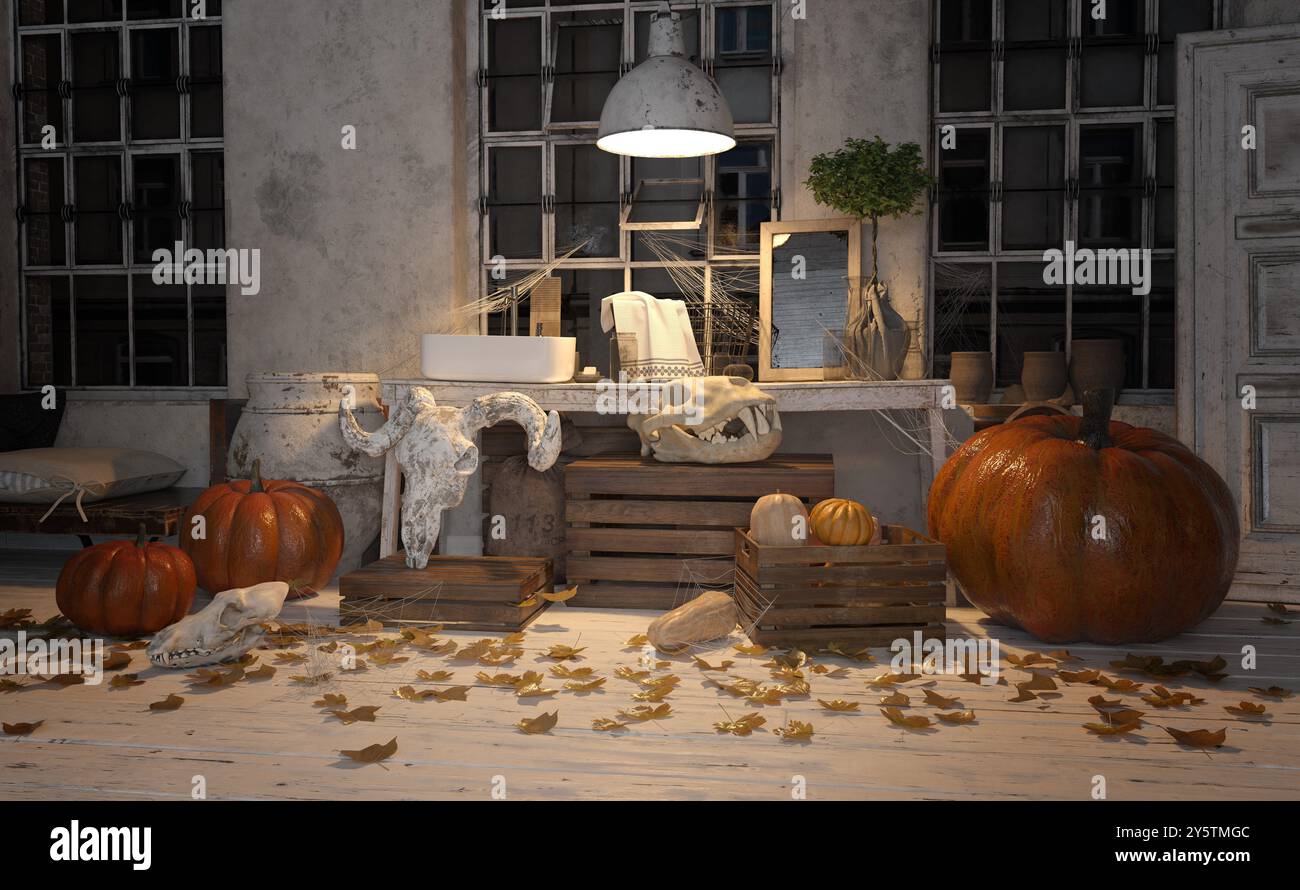 Spooky halloween scene pumpkins candles hi-res stock photography and ...