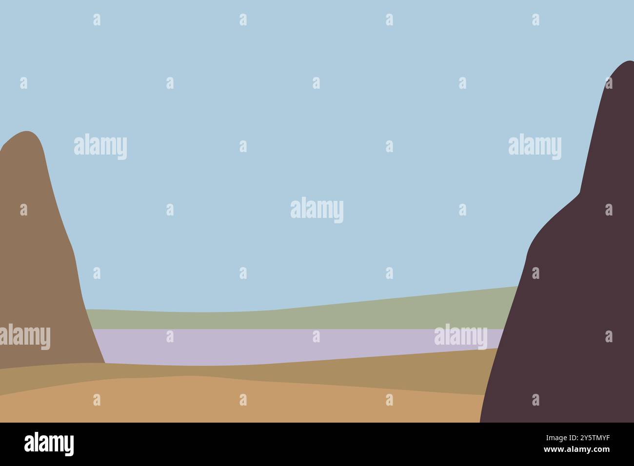 Minimal abstract landscape mountain sea, minimal flat style Stock ...