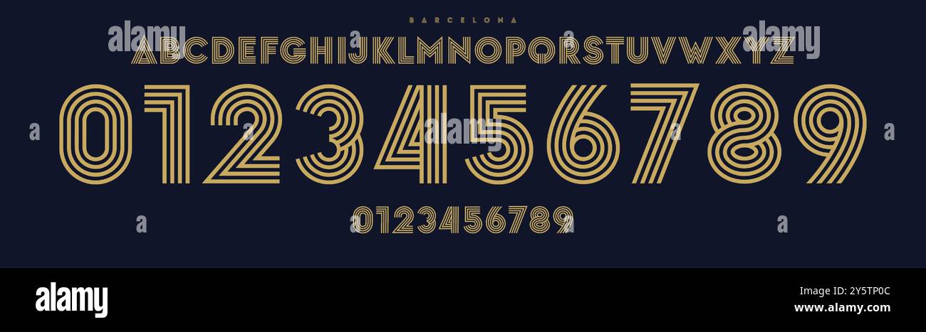 Art deco typography, bold geometric linear numbers and letters ...