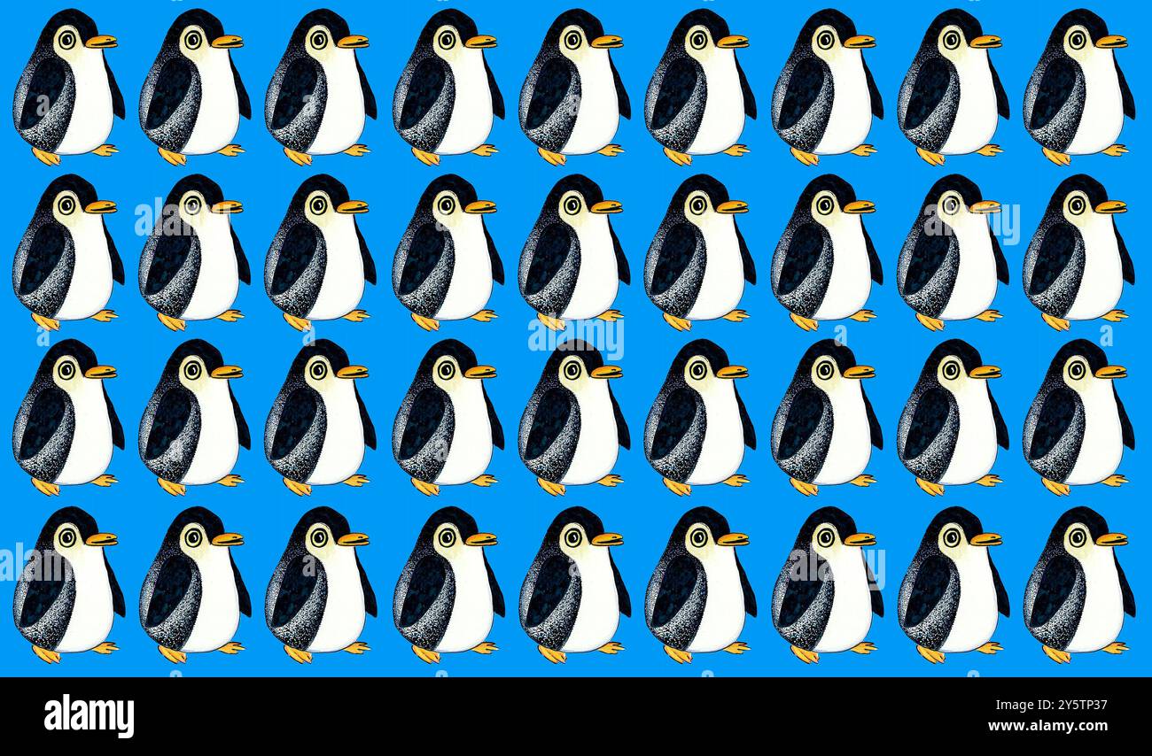 Pattern of baby penguins on a blue background. Stylized children's ...