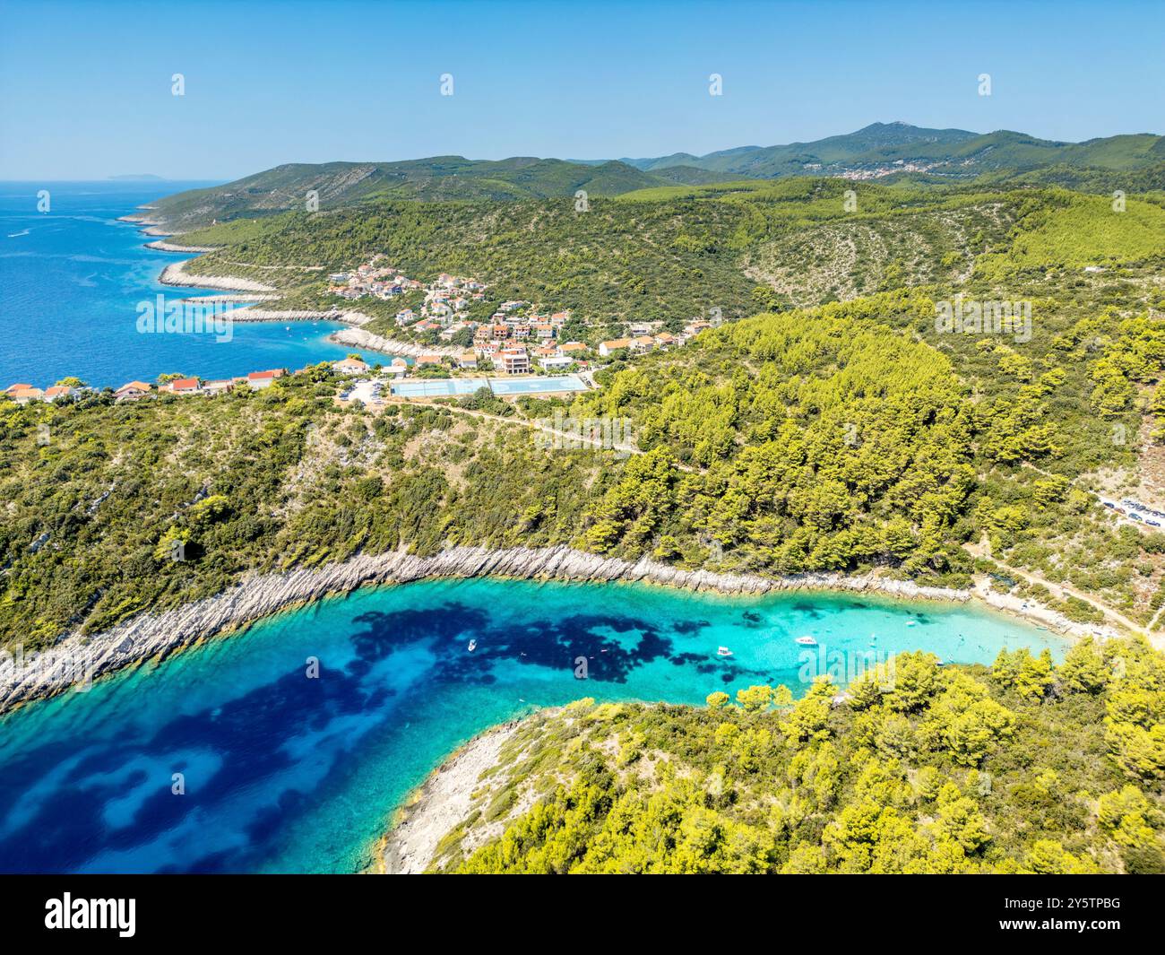 Korcula Island, Croatia - August 5, 2024: An overhead view of Zitna ...